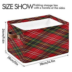 ALAZA Foldable Storage Bins, Tartan Plaid Red Green Yellow Storage Boxes Closet Shelf Organizer for Bedroom Nursery Closet Toys Books