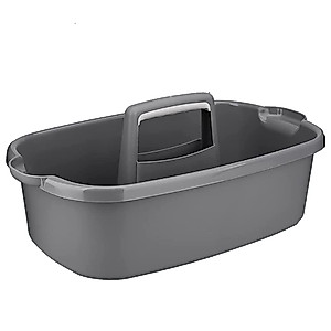 ALOEU Plastic Storage Basket Portable Shower Tote Organizer Basket with Handle for Bathroom, Bedroom, Kitchen Dark Gray