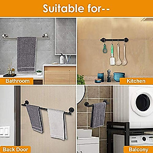 TocTen 16 inch Towel Rack for Bathroom + 4 Pack Towel Hooks Wall Mounted, Made of Thicken SUS304 Stainless Steel Material (Matte Black)