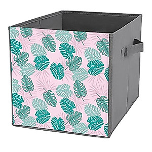 Tropical Leaves Monstera Collapsible Storage Bins Cubes Organizer Trendy Fabric Storage Boxes Inserts Cube Drawers 11 Inch