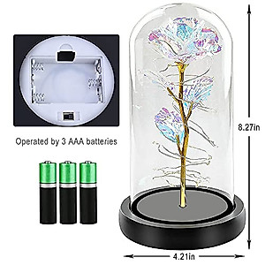 BLOCE Mom Gifts for Mothers Day Rose, Galaxy Rose in Glass with LED Light, Colorful Rose Flower Gift for Mother's Day, Valentine's Day Wedding Anniversary（10.2X5.5X5.5inch）(Black)