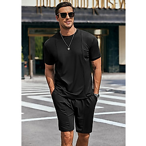 COOFANDY Men's Short Sets 2 Piece Outfits Fashion Summer Tracksuits Casual Sports Crew Neck T-Shirt Drawstring Shorts Set