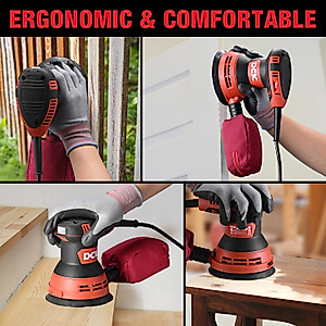 DCK Random Orbital Sander, 3.0 AMP Corded Palm Sander, 6 Speeds Max 12,000 OPM, 5-Inch with 10 pcs Sandpapers, Dust Bag, Low Vibration, Drywall Sander for Woodworking, Decoration Furniture (KSA125)
