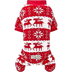 ISPET Puppy Dog Jammies Soft Velvet Dog Cotton Pjs Jumpsuit Unisex Onesie, Plaid Dog Pajamas for Extra Small Dogs,Red and Navy Blue