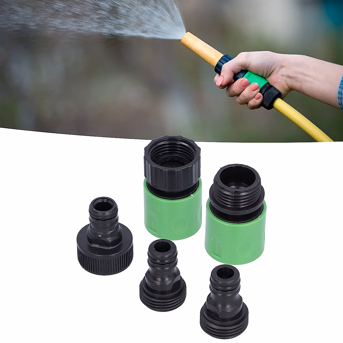 Garden Hose Quick Connector, NPT 3/4 Female Male Thread Coupler Nipple for Garden Lawn Irrigation, Plastic Water Hose Connect for Sprinklers and Spray Nozzles, Green (5 Pcs in Each Set)