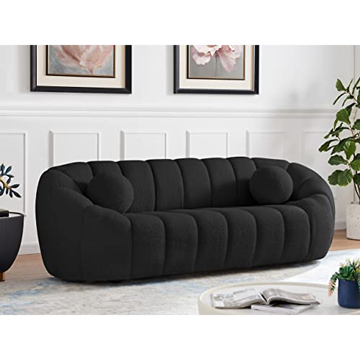 Meridian Furniture 644Black-S Elijah Collection Modern | Contemporary Boucle Fabric Upholstered Sofa, Black, 93.5" W x 34" D x 31" H