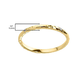 Modern Contemporary Rings 14K Yellow Gold Diamond Accented Hammered Stackable Slender Ring with Starburst Engraved Flush Set Gems (J-K Color, I1-I2 Clarity) - Size 10-1/2