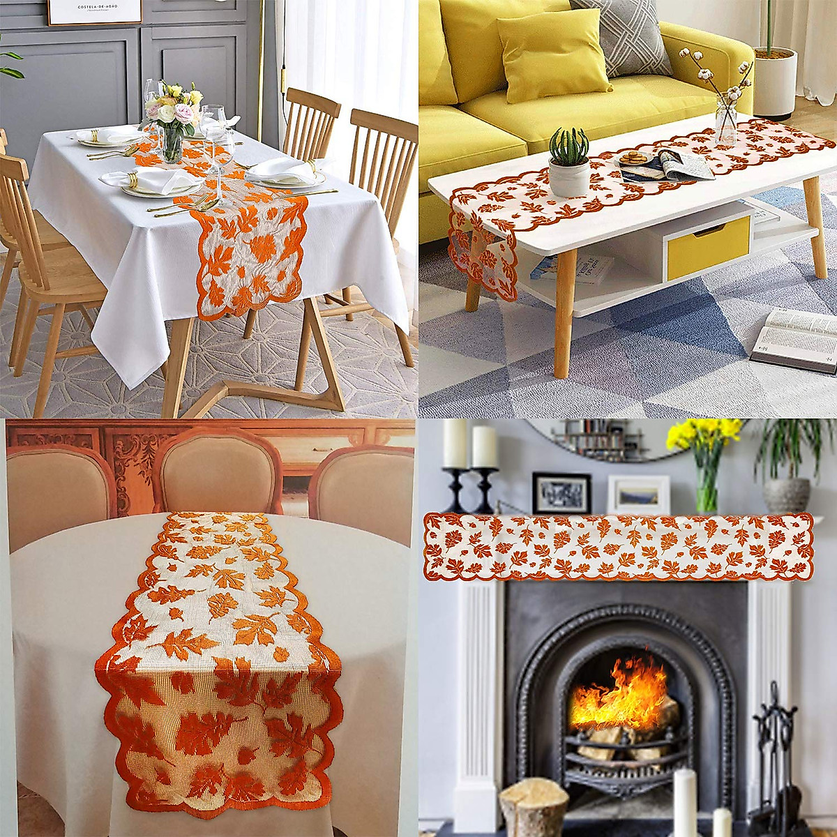 Fall Table Runner Decorations 13 x 72 Inch Maple Leaves Table Runner Fall Decor Harvest Lace Pumpkin Runner Brow Long Fall Table Line Fall Thanksgiving Autumn Dinner Home Decor (Brown)