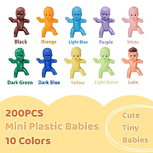 YAXINRUI 200PCS Mini Plastic Babies, 1'' Mini Babies Tiny Baby Figurines King Cake Babies Little Plastic Babies for Ice Cube Game My Water Broke Games Baby Shower(10 Colors)