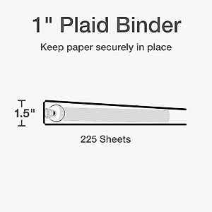 Oxford 3 Ring Binder Set, Durable Binder Set for School or Office, Cute 1 Inch Binder with Plaid Print and 8 Matching Tab Dividers, 1 inch Round Rings for Letter Size Paper (23330)