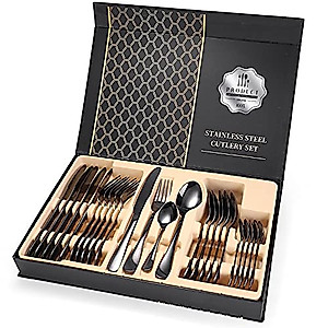 24Pcs/set Gold Cutlery Specular Light Steak Knife Fork Coffee Spoon Stainless Steel Teaspoon Upscale Home Restaurant Cutlery Set (Color : Silver)
