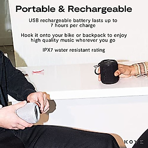 KOVE Mini Commuter 2 Portable Speaker - Black Bluetooth Speakers, Wireless with HD Louder Volume, Deep Bass Subwoofer, Microphone, IPX7 Water Resistant - Perfect Boom Box for Home, Outdoor or Travel