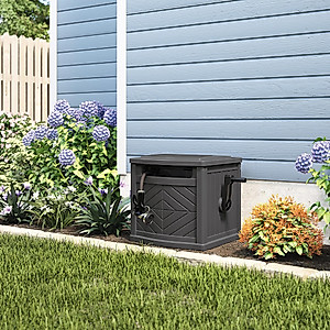 Hose Reel Resin Hose Reel Cart 150 ft Outdoor Hose Storage Reel with Crank Handle, Lid, and Slide Rail Guide 100' Hose Capacity