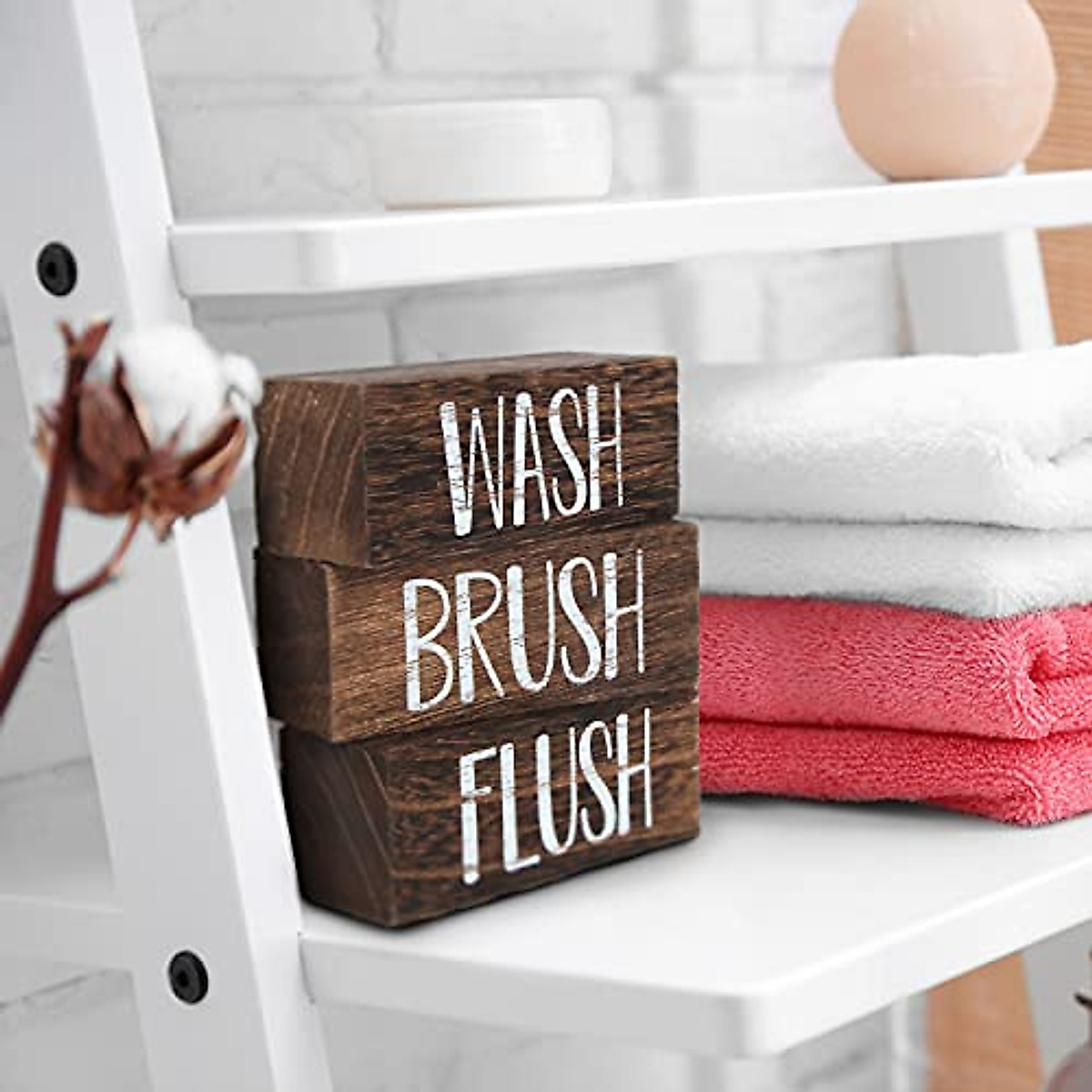 J JACKCUBE DESIGN Wash Brush Flush Bathroom Signs, Funny Farmhouse Classic Rustic Wooden Sign Box- Bath Home Vintage Decor Sign Art with Sayings- MK1066A