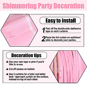 3 Pack Macaron Pink Foil Fringe Curtain Backdrop, 3.28Ft x 8.2Ft Metallic Tinsel Foil Fringe Streamer Curtains for Photo Booth, Valentine's Day, Christmas Day, New Year, Wedding Party Decorations