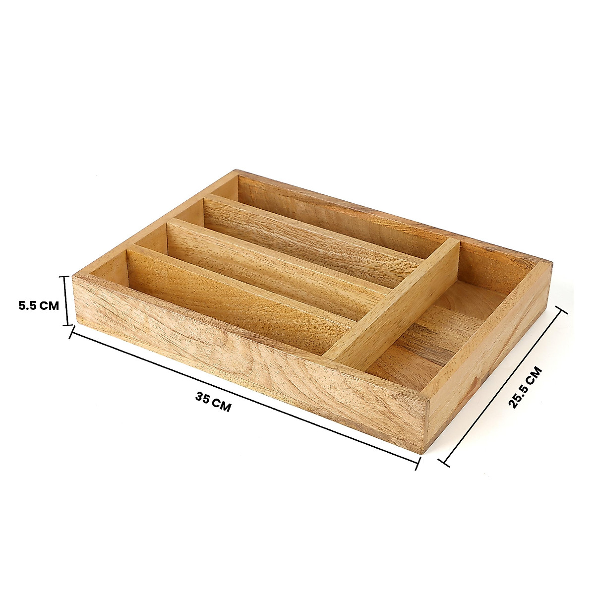 Alpha Living Home Utensil Organizer for Kitchen Drawers, 5 Compartments Utensil Drawer Organizer, Wooden Silverware Tray for Drawer, Cutlery Organizer in Drawer