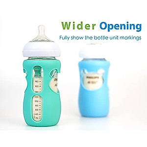 100% Silicone Baby Bottle Sleeves for Philips Avent Natural Glass Baby Bottles, Premium Food Grade Silicone Bottle Cover, Cute Bear Design, 8oz, Pack of 2 (Blue and Turquoise)
