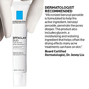 La Roche-Posay Effaclar Duo Dual Action Acne Spot Treatment Cream with Benzoyl Peroxide Acne Treatment for Acne and Blackheads, Lightweight Sheerness, Safe For Sensitive Skin ,0.7 Fl Oz