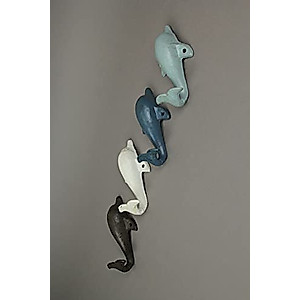 4 Piece Distressed Finish Cast Iron Dolphin Wall Hook Set Coastal Colors