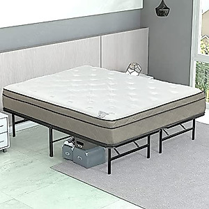 Mayton King 12 Inch Breathable Ultra Plush Hybrid Mattress Pain and Pressure Relieving Extra Soft EuroTop & Black 14" Metal Platform Bed Frame, Mink