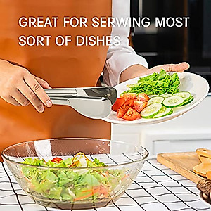 Stainless Steel Metal Serving Utensils - Large Serving sets-10" Spoons, 10" Slotted Spoons and 9" Tongs by Teivio (Silver, Set of 12)