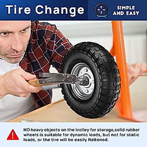 Winisok 4.10/3.50-4 Tire Wheels Flat Free, 10" Heavy Duty Solid Replacement Tire with 5/8’’ Bearings for Wagon/Wheelbarrow/Hand Truck/Generators (2 Pack)