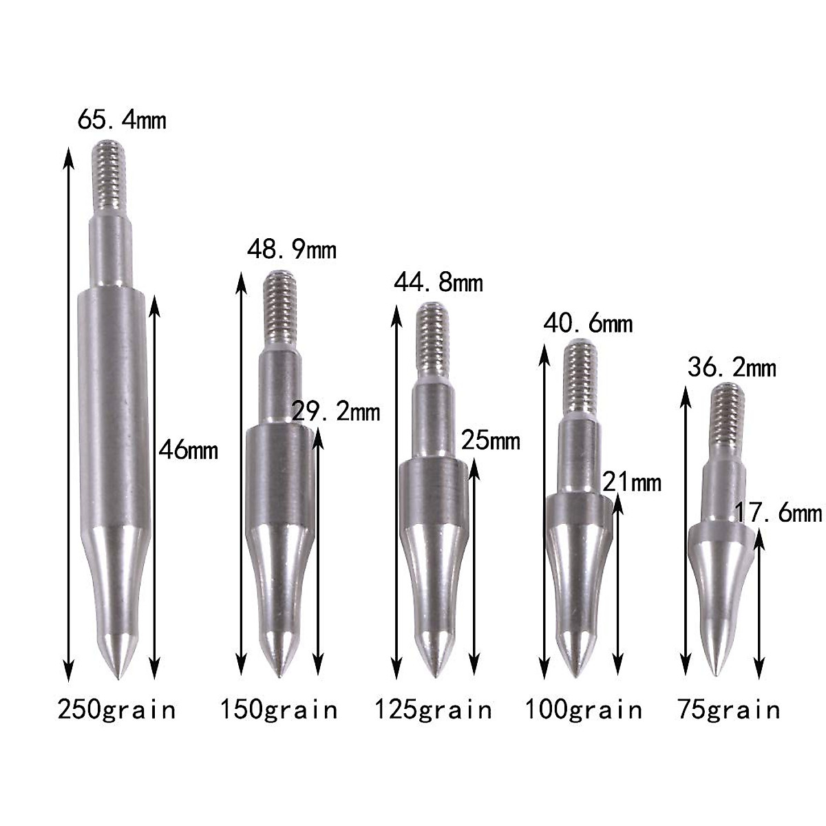 AMEYXGS 12/24 Pack Archery Field Points 5/16 inches Cutting Diameter 75/100/125/150/200/250/300 Grain Stainless Steel Arrow Tip Arrow Points for Target Practice and Hunting (75 Grain 12 pcs)