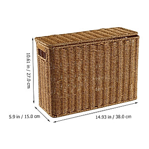 BUTIFULSIC Rattan Magazine Basket with Lid Thin Wicker Storage Decorative Sundries Organizer Handle Book Newspaper Rack