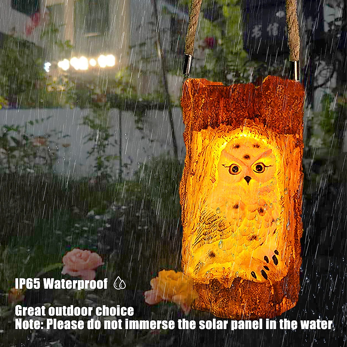 Solar Garden Lights Outdoor Decorative Owl Statue Lights Solar Hanging Lanterns Waterproof Owl Resin Lamp with Handle Solar Powered Decorative Lights for Patio, Yard, Lawn, Garden Decor( White Wing)