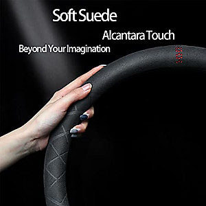 K LAKEY Suede Steering Wheel Cover,Compatible with Volvo S80 S60 XC60 V60 V70 Alcantara Leather Sport Non-Slip Wheel Cover Car Interior Accessories 15 inch for Man and Women