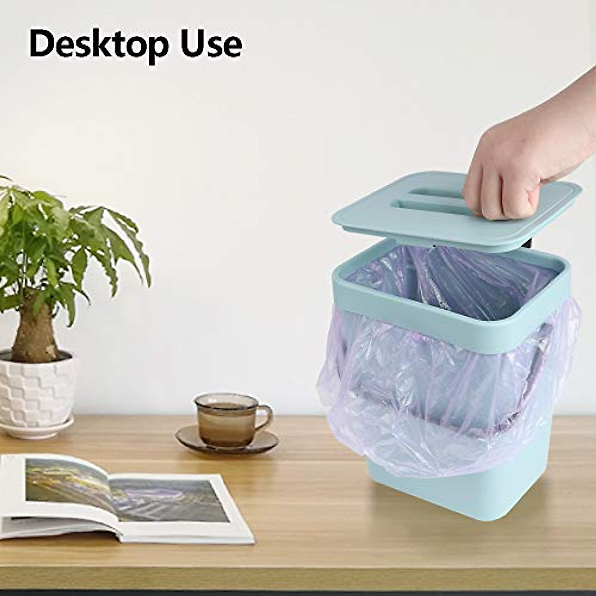 VIGIND Hanging Small Trash Can with Lid Under Sink for Kitchen, 5 L/ 1.3 Gallons Plastic Waste Basket,Food Waste Bin,Kitchen Compost Bin for Counter Top,Bathroom/Office (Blue)