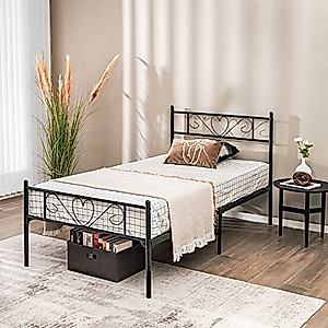 Giantex Twin XL Bed Frame, Metal Platform Bed with Heart-Shaped Headboard & Footboard, Mattress Foundation, Heavy-Duty Steel Slat Support, No Box Spring Needed, Easy Assembly, Black