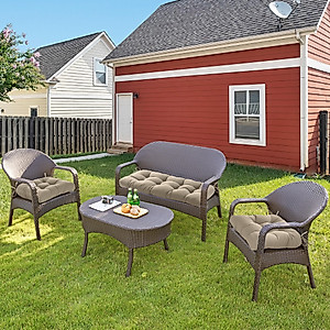 CAYIP 3 Pieces Outdoor Chair Cushions Clearance with Ties,44x19x5 Inches,1 Love seat &2 U-Shape Tufted Patio Bench Cushions for Wicker Outdoor Furniture,All Weather,Khaki