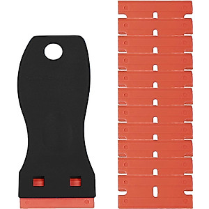 CANOPUS (Black) Glass Scraper, Plastic Scraper, Double Edge Plastic Razor Scraper with 10 Pcs Blades for Removing Labels, Glue, Paint Stickers and Decals