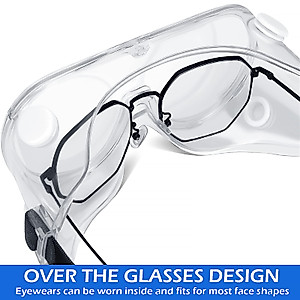 OXG 6 Pack Anti-Fog Safety Glasses Over Eyeglasses，Protective Safety Goggles ANSI Z87.1 Lab Goggles Men Women