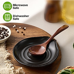 Gencywe Spoon Rest for Stove Top, 6.1" Large Ceramic Spoon Holder for Kitchen Counter Decor, Heat-Resistant Cooking Utensil Rest, Coffee Spoon Holder, Black Kitchen Spoon Rest for Spoon Ladle Spatula