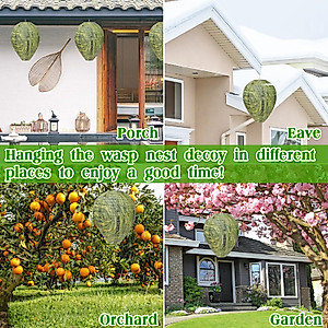 ZeeDix 4 Pack Hanging Fake Wasp Nest for Indoor and Outdoor, Home and Garden(8.66"×11",Dark Green)