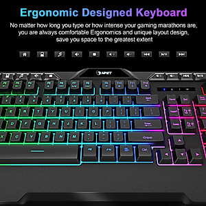 NPET K31 Gaming Keyboard, Wired LED Backlit Computer Keyboard with 10 Dedicated Multimedia Keys, USB Ergonomic Wrist Rest Mechanical Feeling Keyboard for Windows/Desktop/Computer/PC