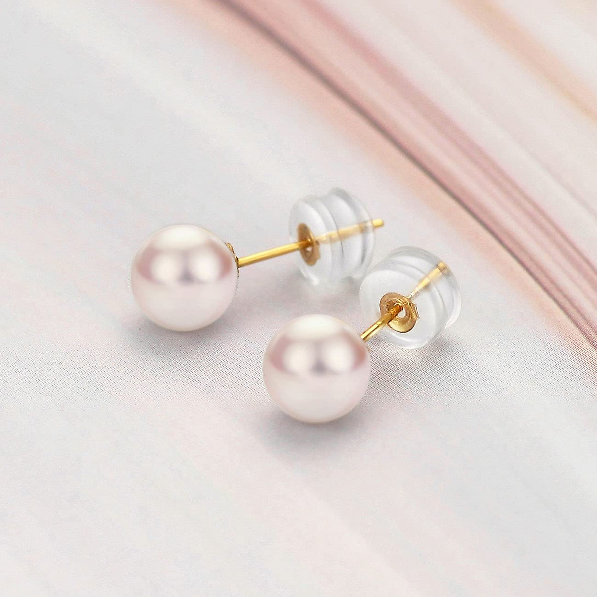Round Japanese Akoya Pearl Earrings for Women 18k Gold Stud Pearl Earrings with Genuine Cultured Pearls 5.5mm-6mm