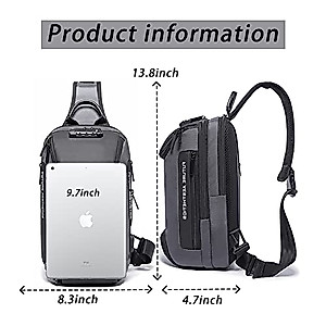 Uaskmeyt Anti Theft Sling Bag Sling Backpack with TSA Lock, Shoulder Bag Crossbody Backpack with USB Charging Port, Water Resistant Over Shoulder Chest Casual Daypacks (Gray)