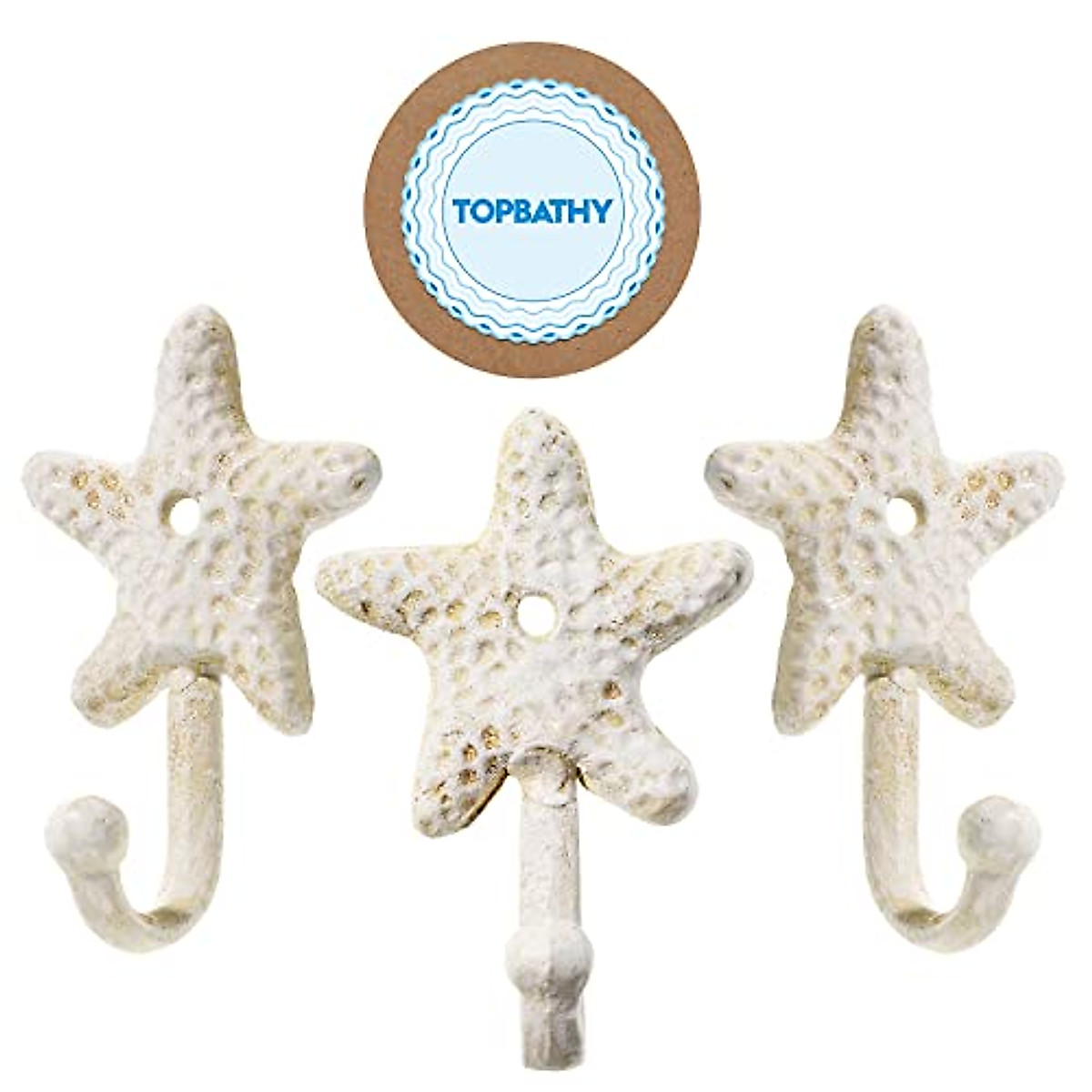 Decorative Wall Hooks 3pcs Wall Hooks Sea Star Shape Wall Mounted Decorative Hooks Coat Clothes Hooks Key Hat Hooks towel Robe Hooks Wall Hangers nautical beach coastal wall decorations ornaments