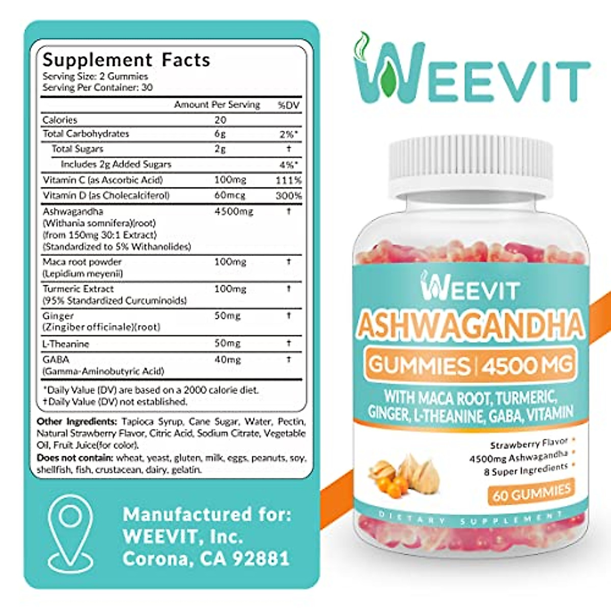 Ashwagandha Gummies 4500mg for Women & Men, Ashwagandha Gummy with Maca Root Powder | Organic Ashwa Gummies (2-Pack)