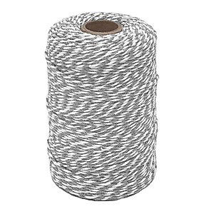 Tenn Well Grey and White Twine, 656 Feet 2mm Striped Cotton Bakers Twine for Baking, Gift Wrapping, Ornament Hanging, Crafting, Packing