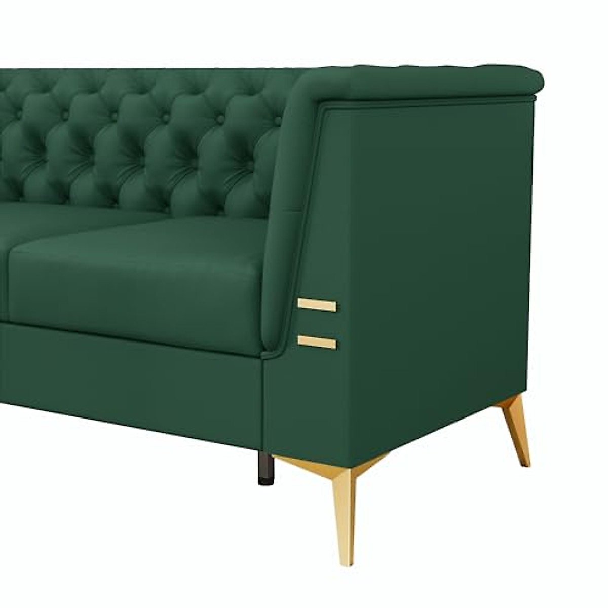 ERYE Mid-Century Modern PU Leather Button Upholstered Chesterfield 3 Seaters Sofa Couch, Golden Legs, Flared Padded Armrest,Removable Cushions Cover for Living Room,Bedroom,Office,Apartment