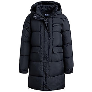 DKNY Girls’ Winter Jacket – Full Length Heavyweight Quilted Puffer Parka – Insulated Water Resistant Coat for Girls (7-16), Size 10-12, Raven Black