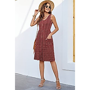 MOLERANI Women Summer Dresses Sleeveless Casual Loose Swing Button Down Midi Dress with Pockets(Polka Dot Red White,M)