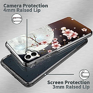 SROJDHFJB Phone Case for Samsung Galaxy A04 4G, Clear Cover for Galaxy A04 4G Dual Layer Soft Rubber Shockproof Bumper Anti-Scratch Hard PC Back, Girls Shell with Moon Sakura Dsigned
