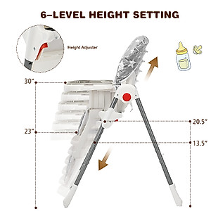 BABY JOY Folding High Chair for Babies & Toddlers, Infant Dining Chair w/Removable Dishwasher Safe Tray, 5-Point Safety Belt, Wheels, Detachable Cushion, Adjustable Backrest Footrest & Height (Gray)