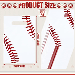 Yeaqee 50 Pieces Baseball Gift Bags with Handle Baseball Treat Bags Baseball Cellophane Bags Candy Baseball Party Favors for Team Birthday Decor Sport Themed Party Supplies, 7.87 x 11.81 Inch