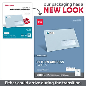 Office Depot White Inkjet/Laser Return Address Labels, 1/2in. x 1 3/4in., Pack Of 2,000, 505-O004-0001